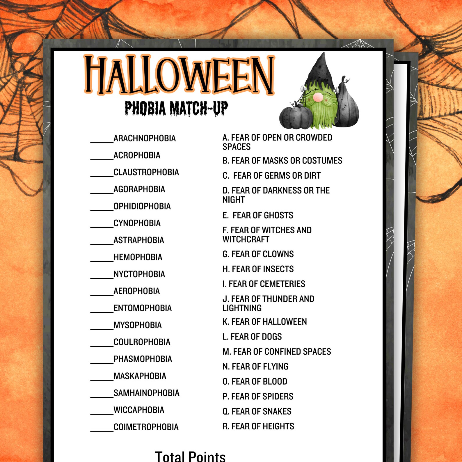 Phobia Match-up, Halloween Party Games, Halloween Printable Games ...