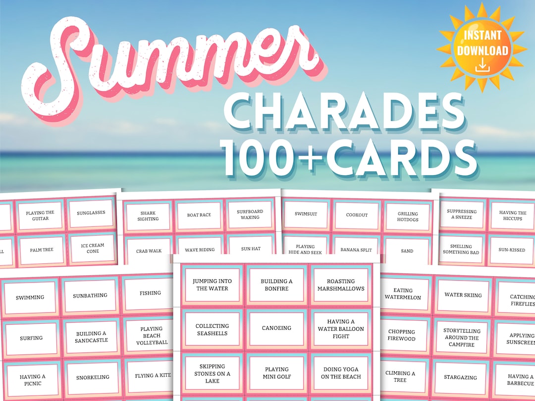 Summer Party Charades Summer Activities Charades Summer - Etsy
