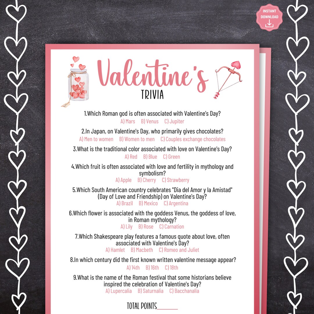 Valentine's Day Trivia, Valentine's Party Games, Valentine's Day ...
