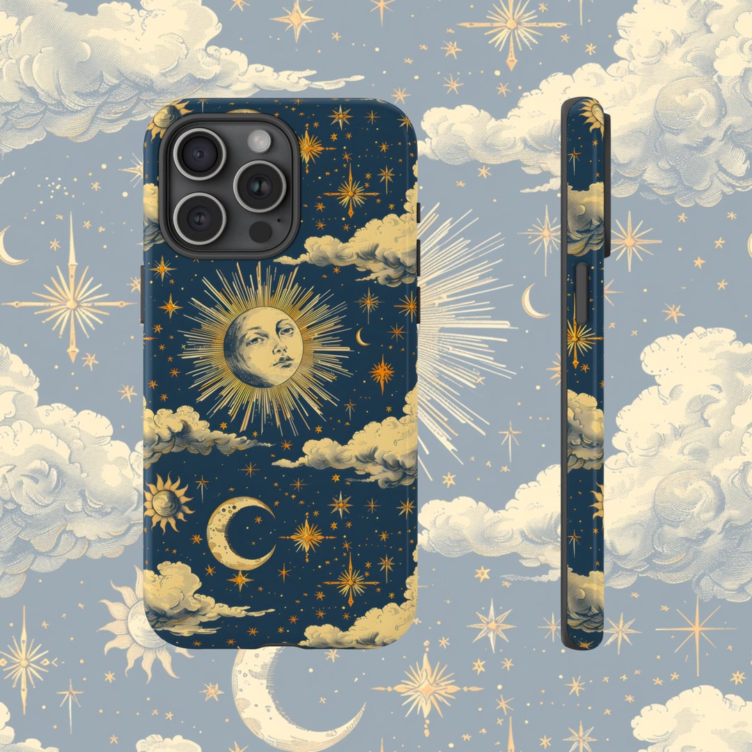 Vintage Celestial Phone Case, Moon Sun Stars & Clouds Sky Design for ...