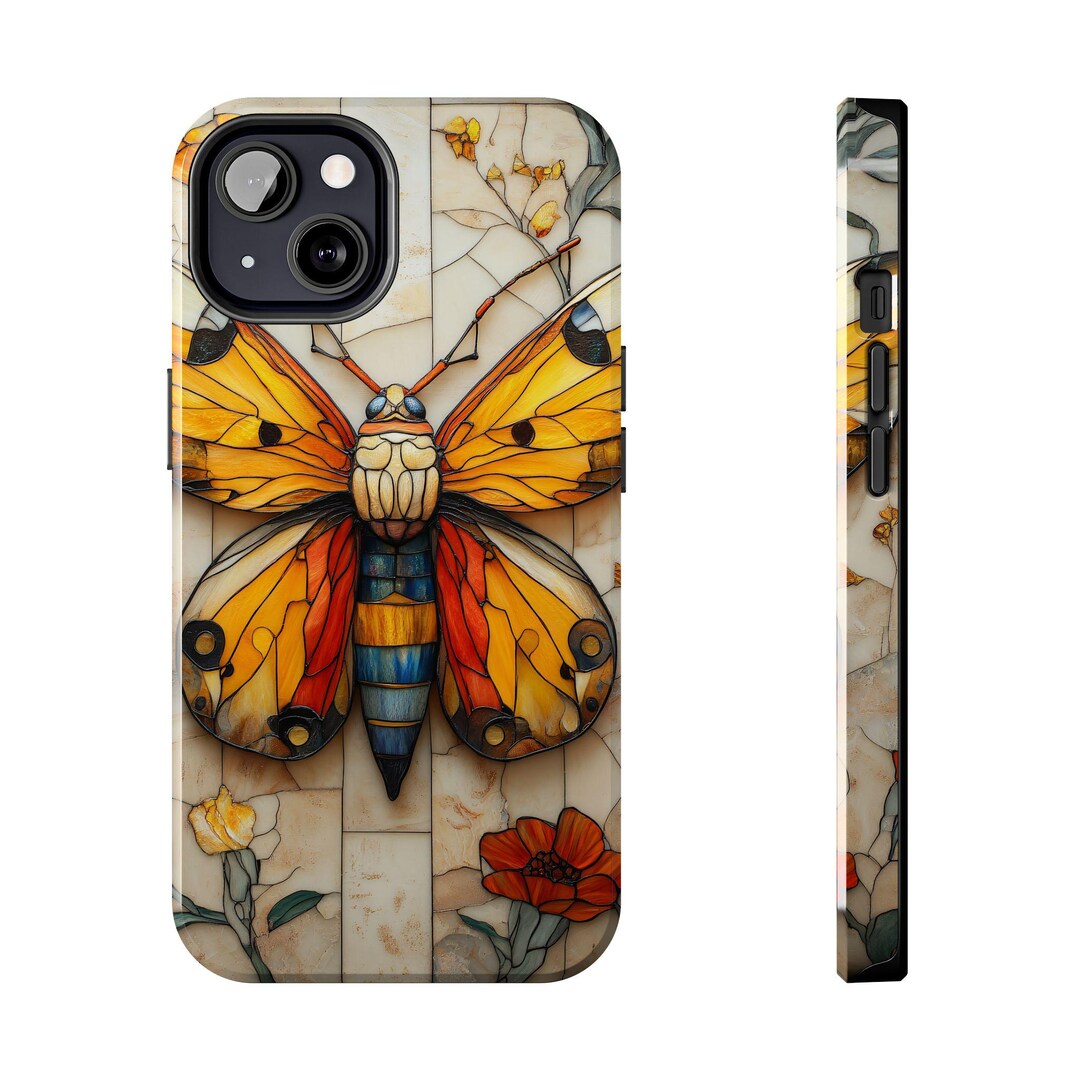 Moth & Flower Phone Case: Stained Glass Style, Impact Resistant - Etsy