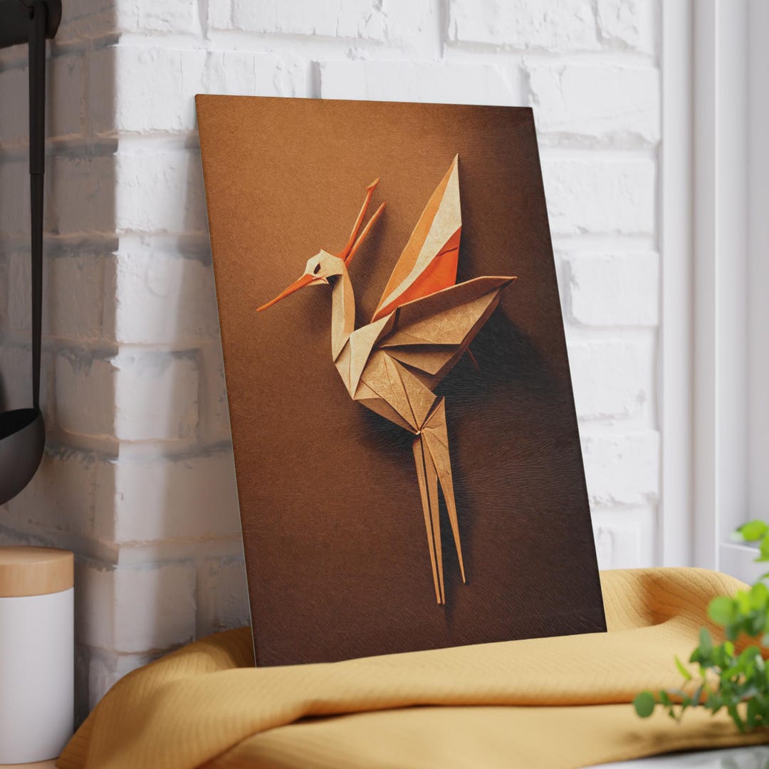 Stylish Origami Crane Glass Cutting Board in Warm Caramel Brown Unique ...