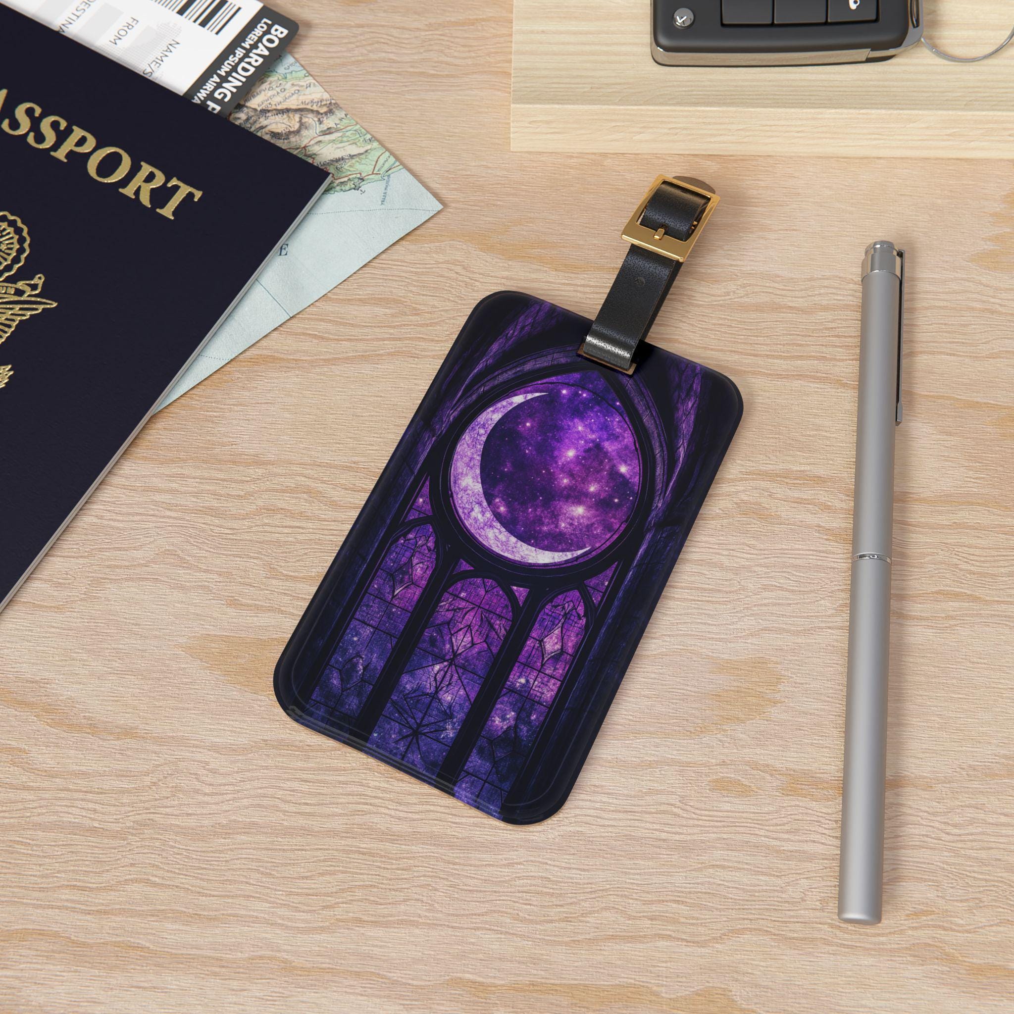 Galactic Luggage Tag, Purple Celestial Name Tag for Suitcase, Gothic ...