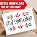 Feliz Cumpleaños Printable Card, Spanish Birthday Card Printable ...