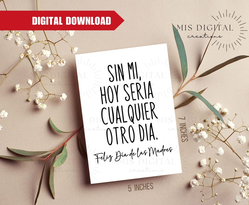 Dia De Las Madres Printable Card, Digital Spanish Mothers Day Card ...