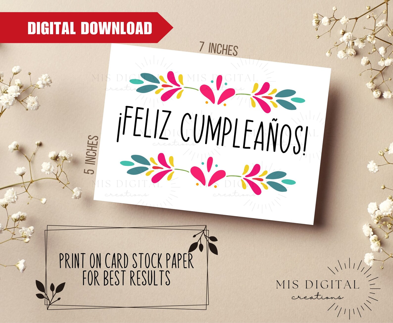 Feliz Cumpleaños Printable Card, Spanish Birthday Card Printable ...