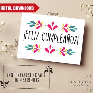 Feliz Cumpleaños Printable Card, Spanish Birthday Card Printable, Spanish Greeting Card, Tarjeta ...