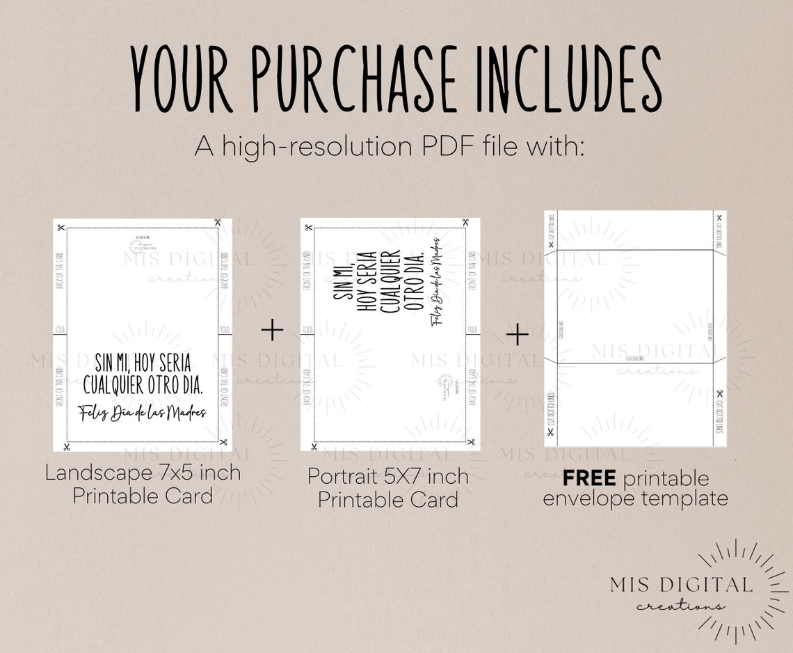 Dia De Las Madres Printable Card, Digital Spanish Mothers Day Card ...