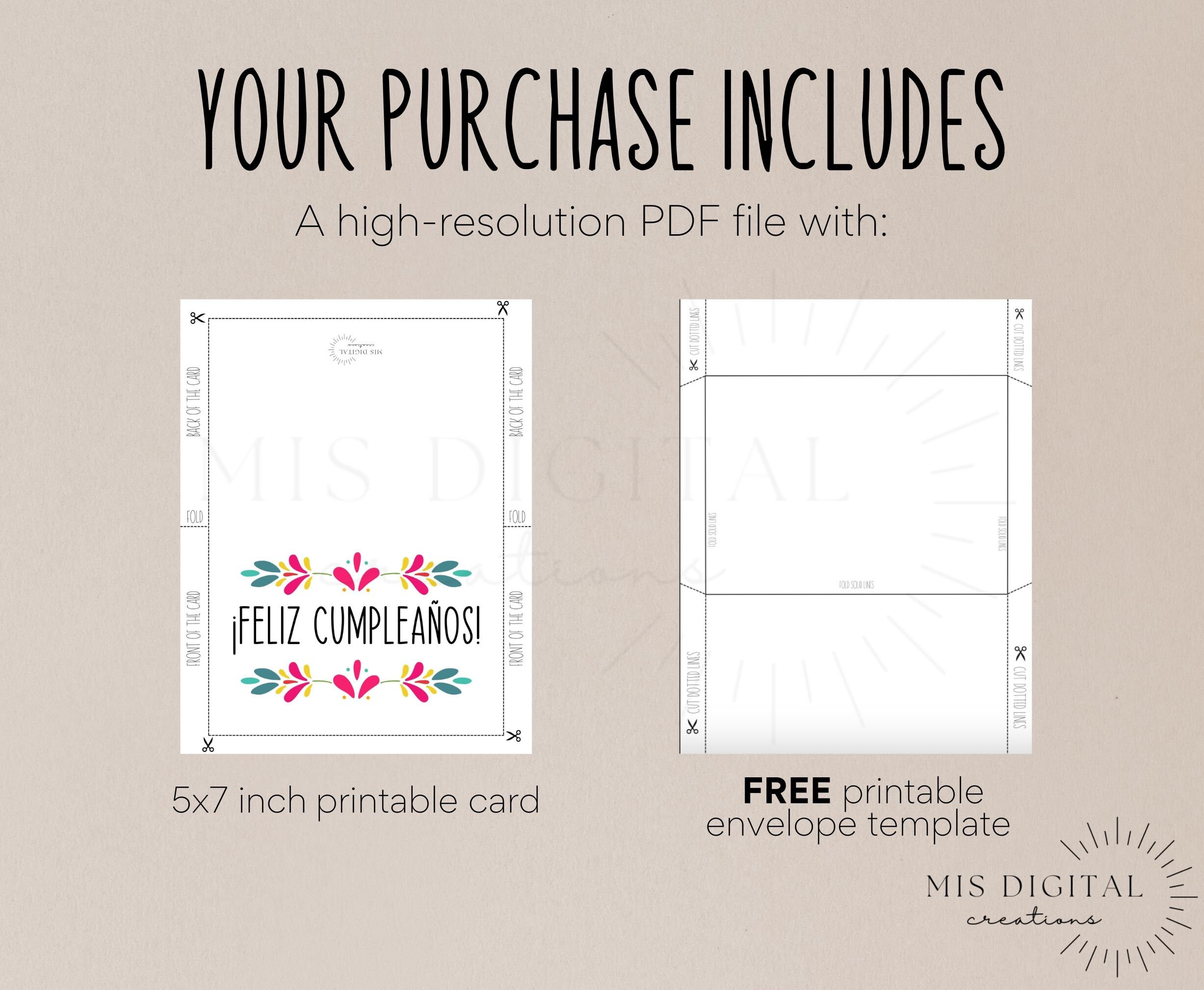 Feliz Cumpleaños Printable Card, Spanish Birthday Card Printable ...