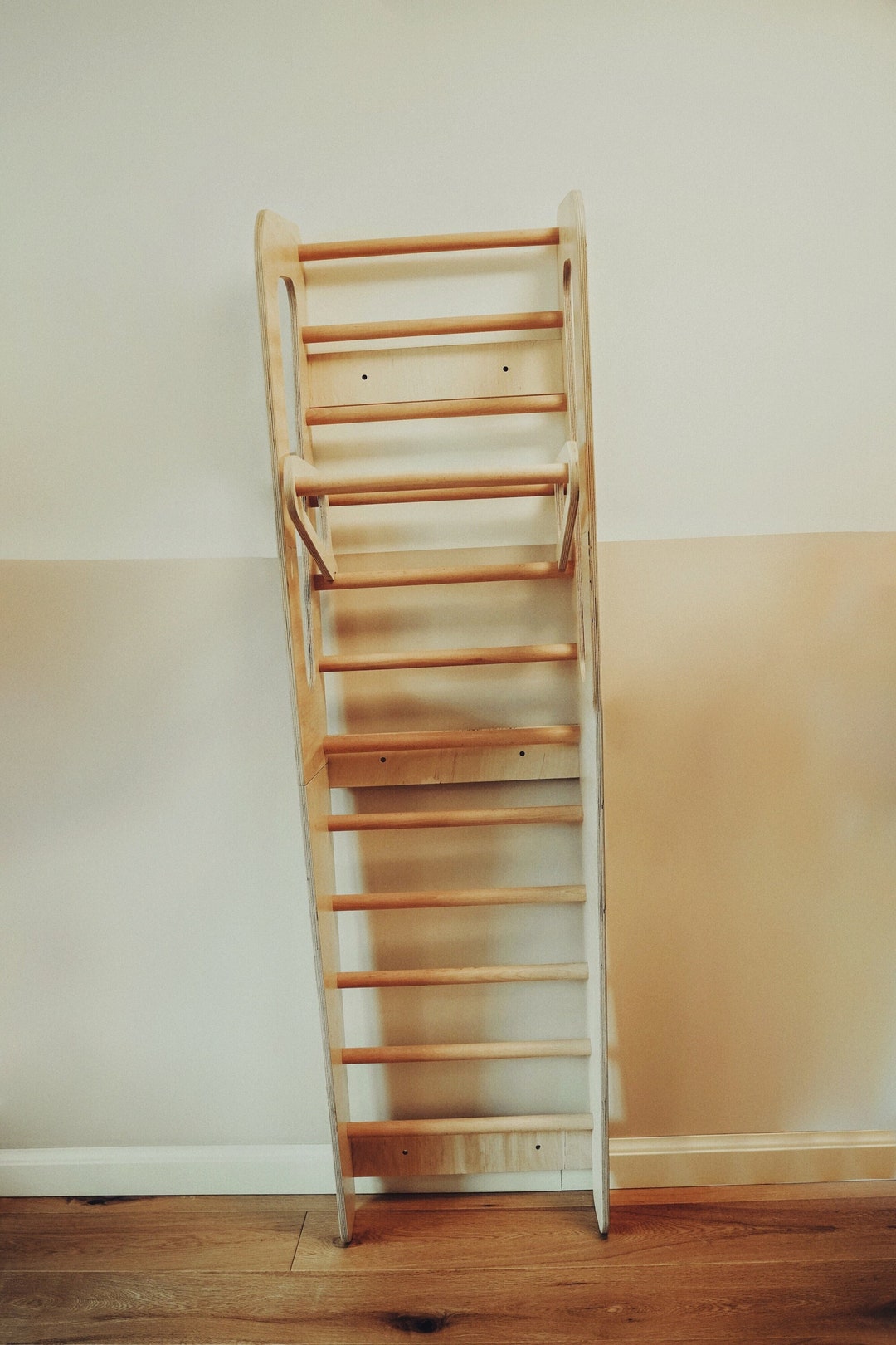Sturdy Wooden Climbing Ladder With Bar Montessori Climbing Furniture ...