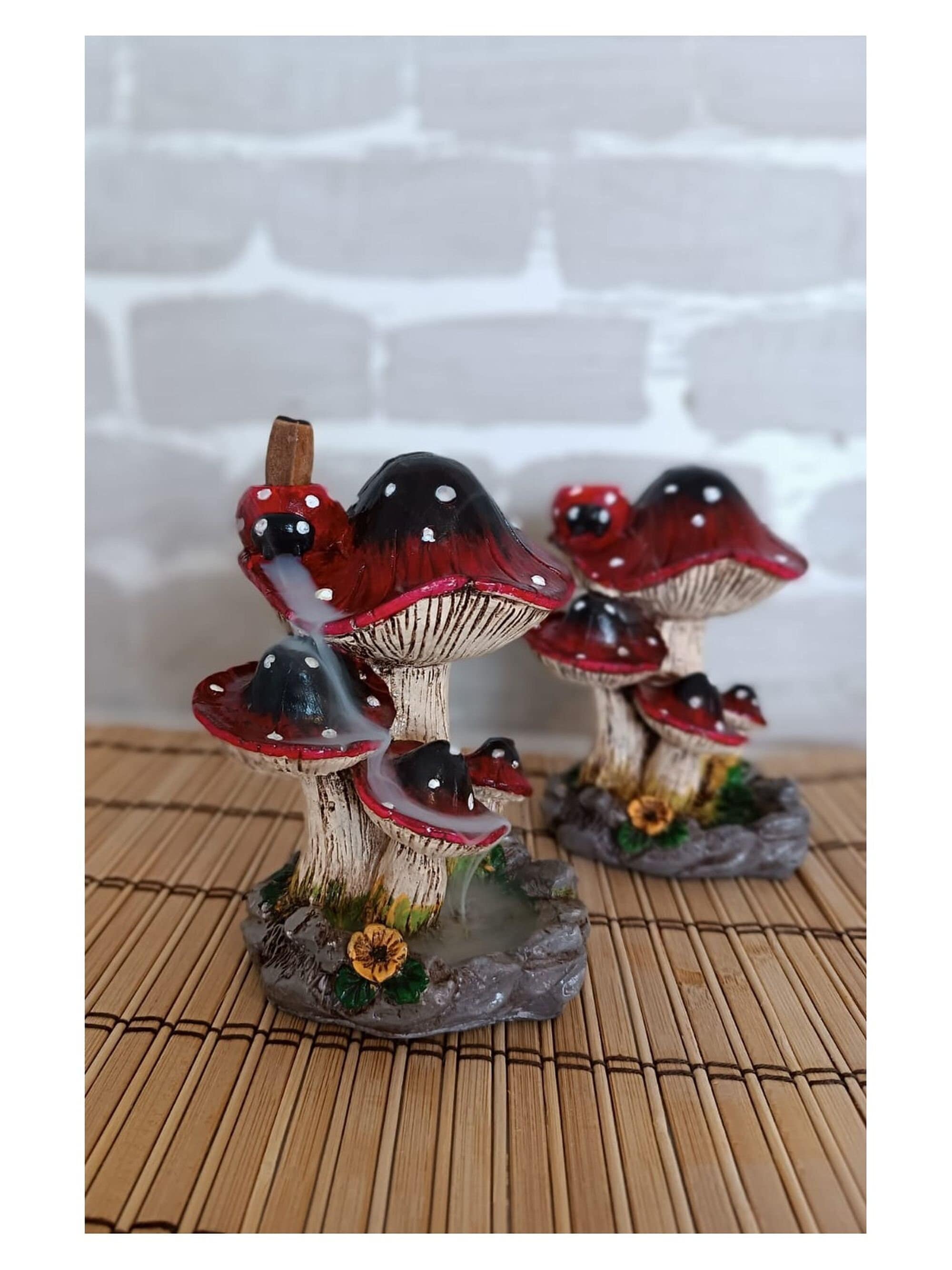 Mushroom Incense Holder With Ladybug, Waterfall Home Decor, Hand ...