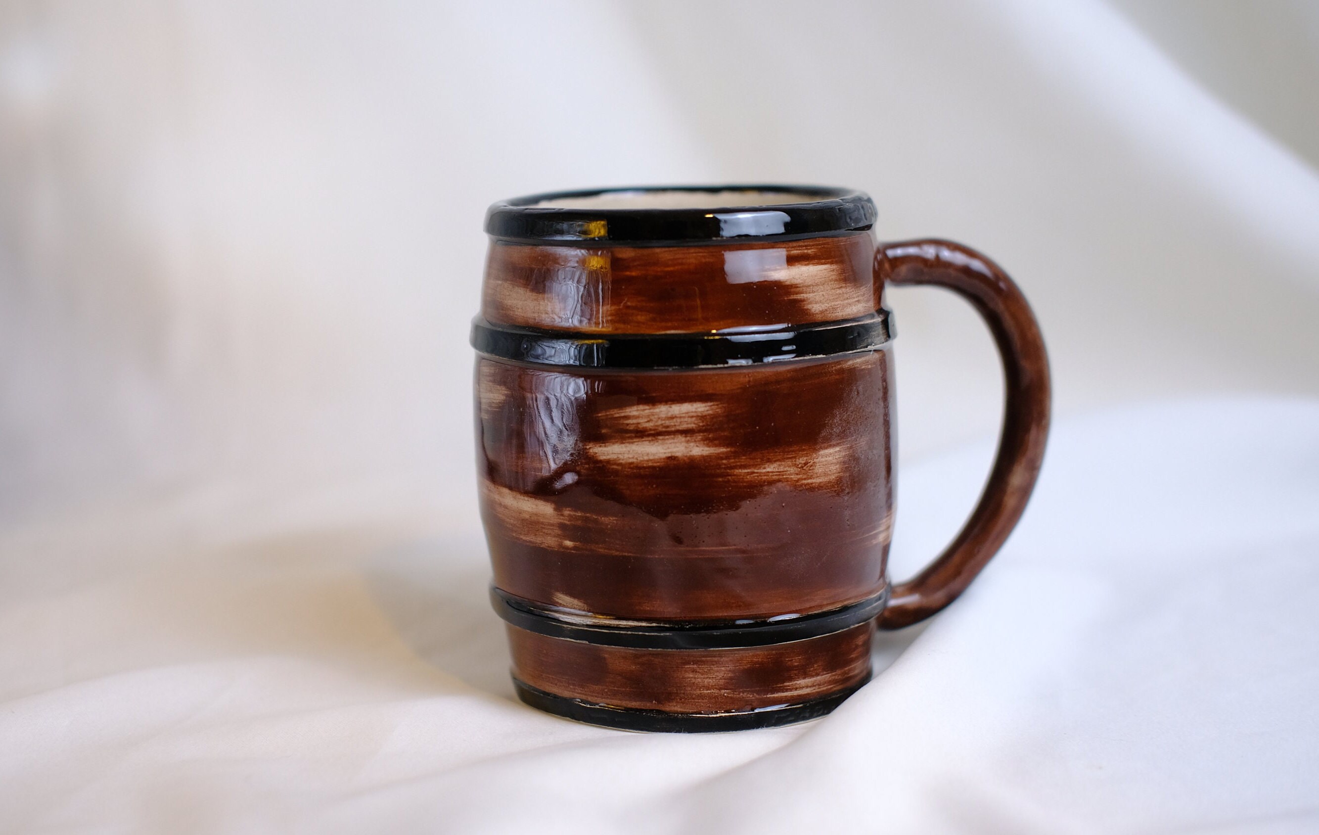 Ceramic Beer Glass, Pottery Keg Glass, Barrel Mug, Medium Size, Special ...