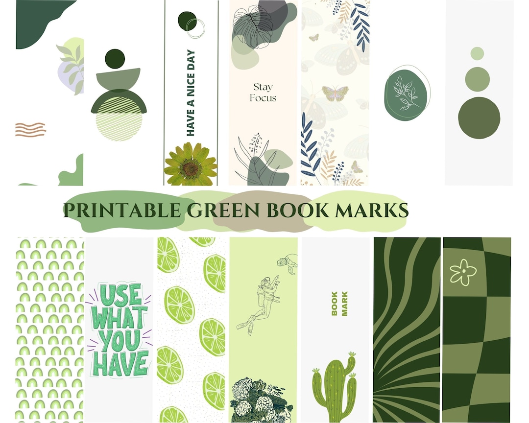 22 Printable Bookmarks Green Bookmark Set Boho Bookmark Digital ...