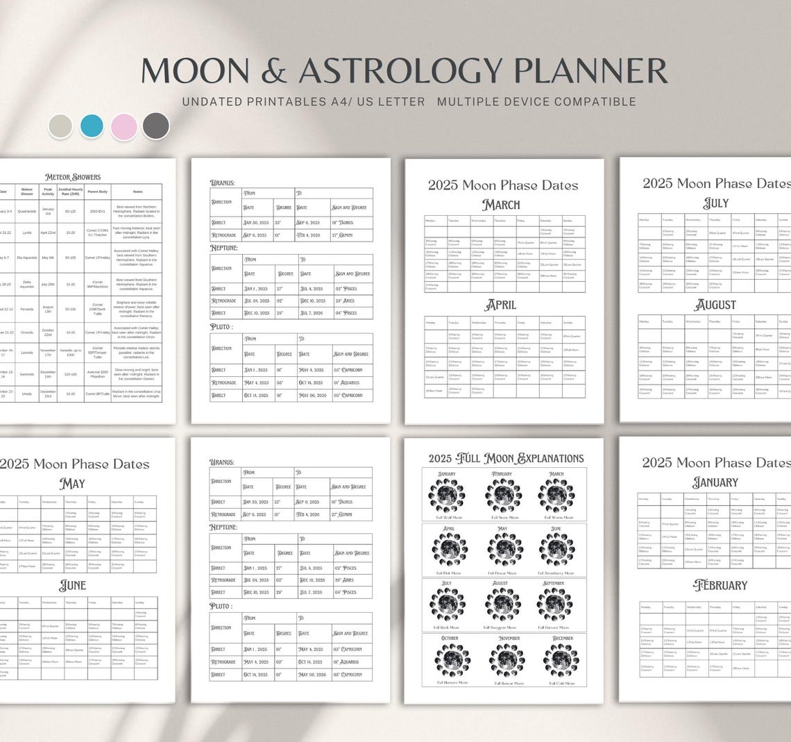 Moon & Astrology Planner 2025, Lunar Cycle Tracker, Zodiac Journal ...