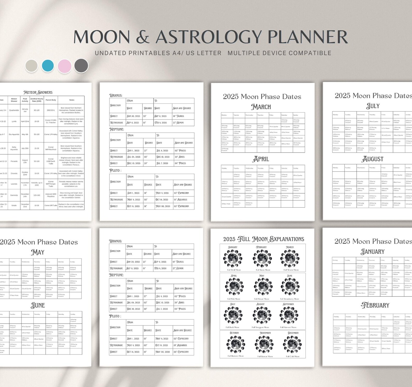 Moon & Astrology Planner 2025, Lunar Cycle Tracker, Zodiac Journal ...