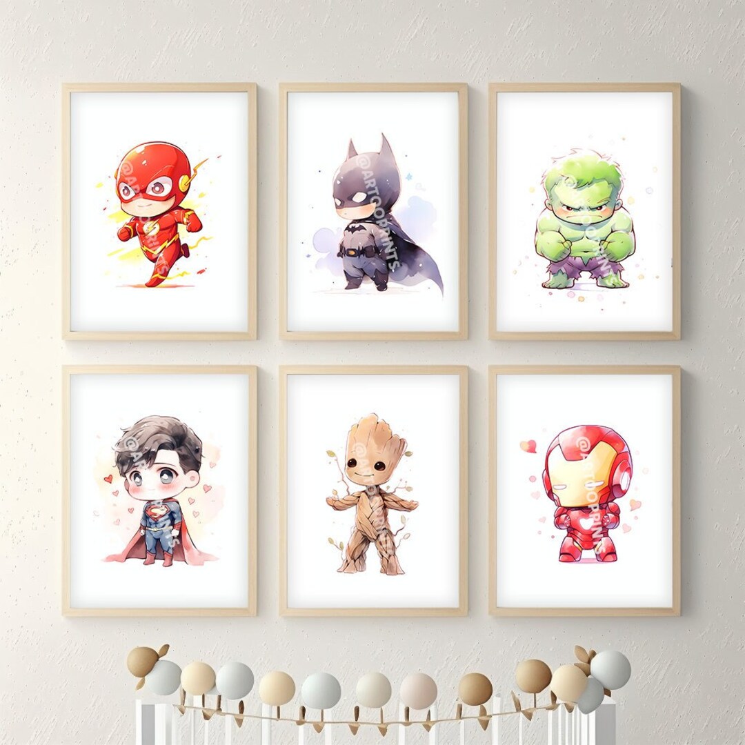 Lovely Superhero Poster Set Wall Decor, Nursery Prints, Kids Room ...