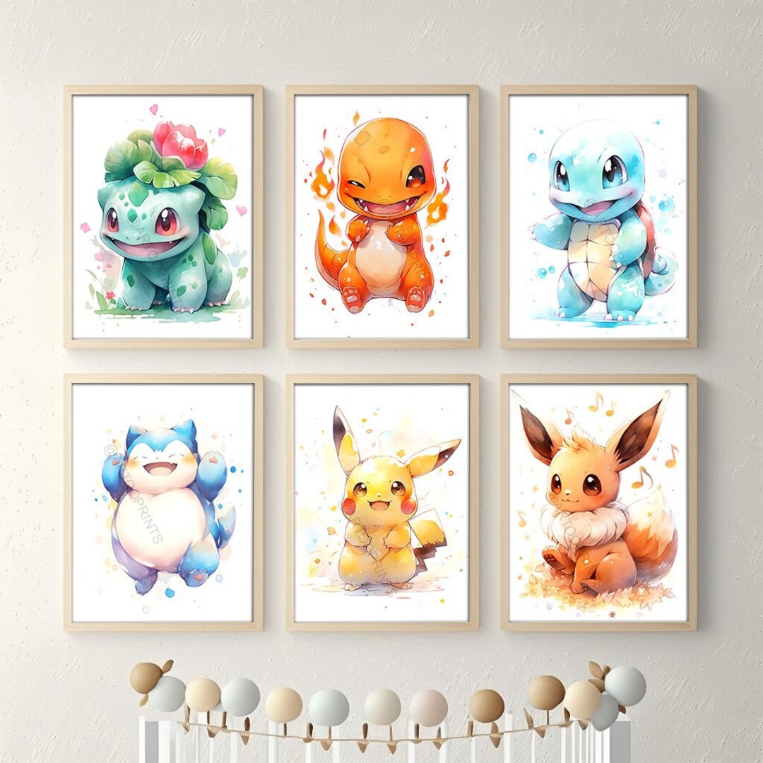 Buy Cute Chibi Pokemon Poster Set Anime Gift, Pokemons Wall Art ...