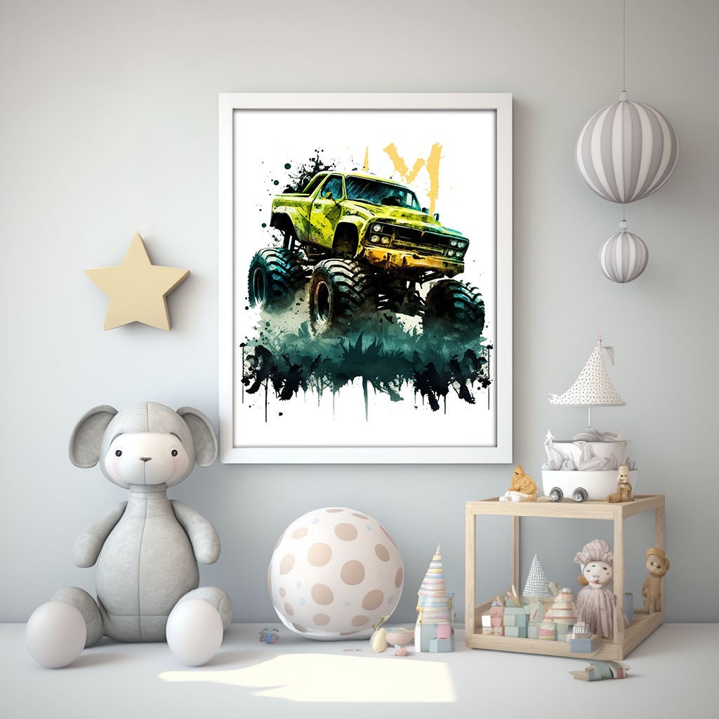 Set of 6 Monster Trucks Wall Art Boys Room Monster Truck - Etsy