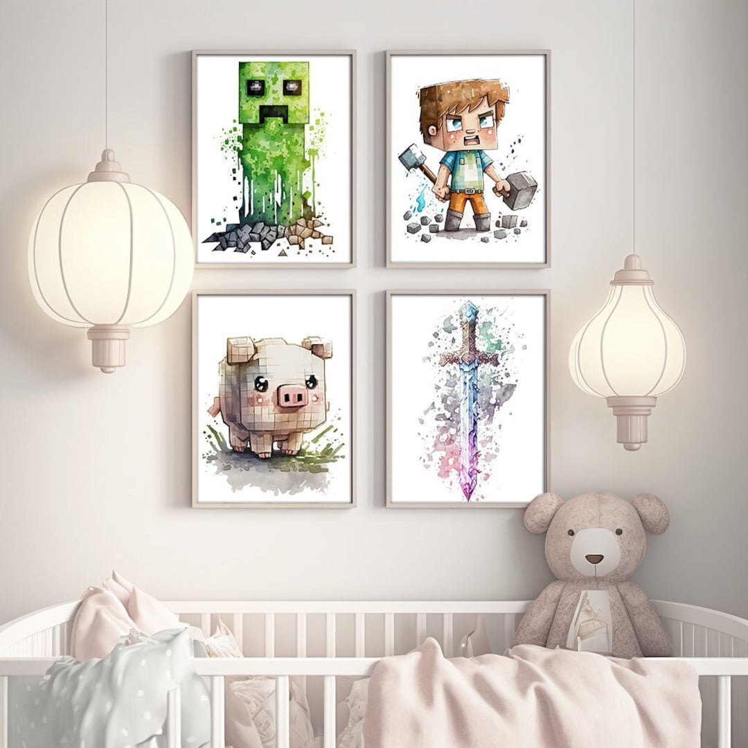 Set of 4 Minecraft Posters Watercolor Minecraft Wall Art - Etsy