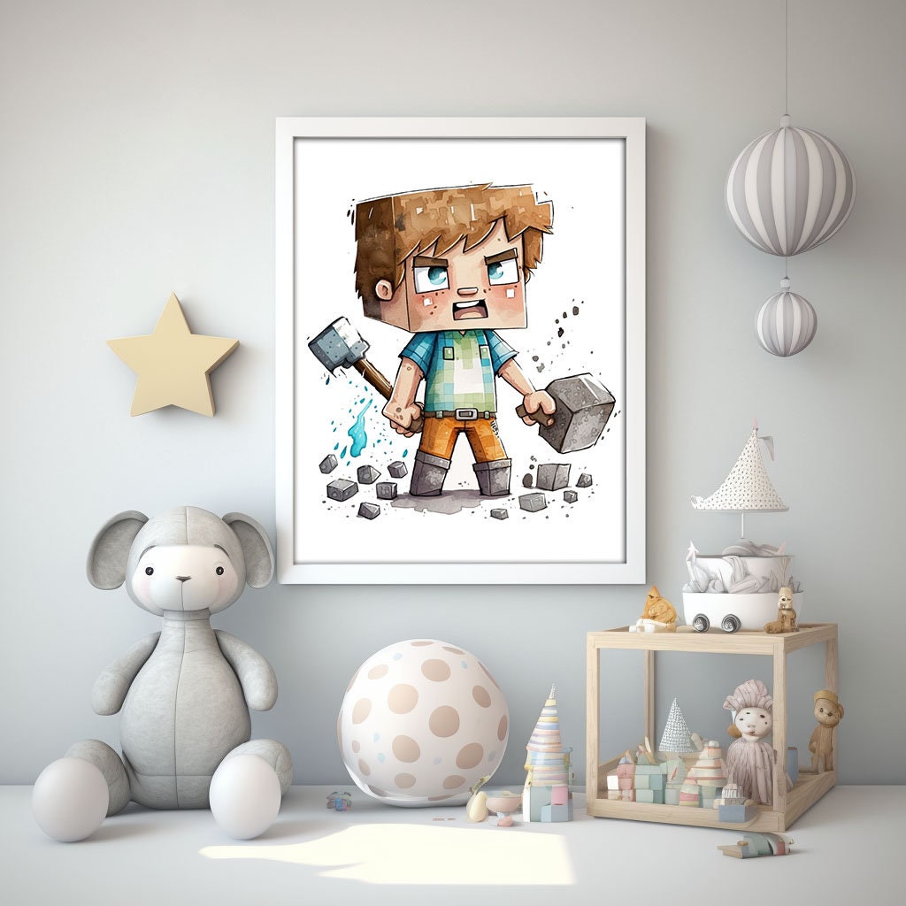 Set of 4 Minecraft Posters Watercolor Minecraft Wall Art - Etsy