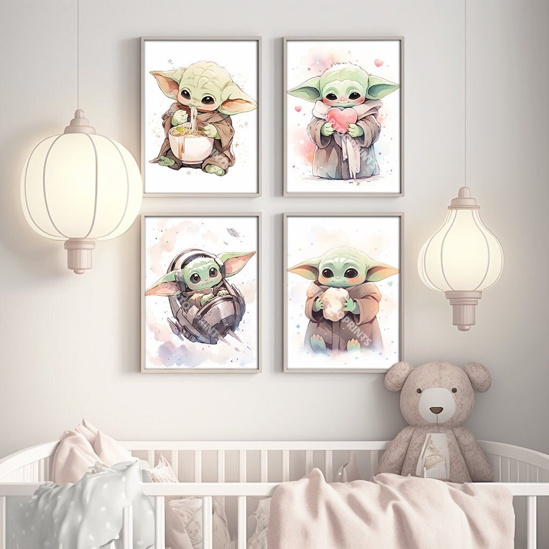 Set of 4 Cute Baby Yoda Poster Decor for Kids, Gift for Kids, Children ...