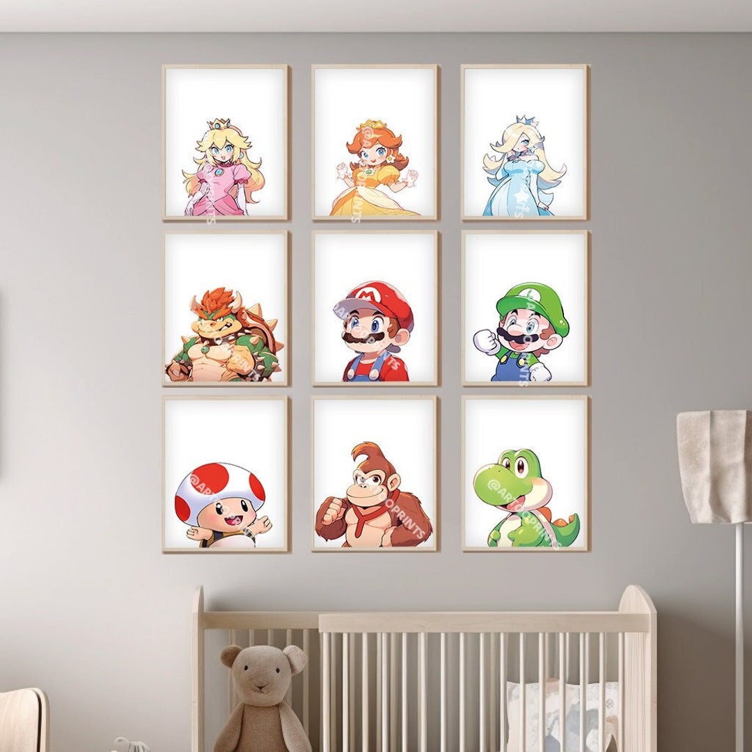 Set of 9 Cartoon Mario Posters Kids Room Decor, Nursery Room, Aesthetic ...
