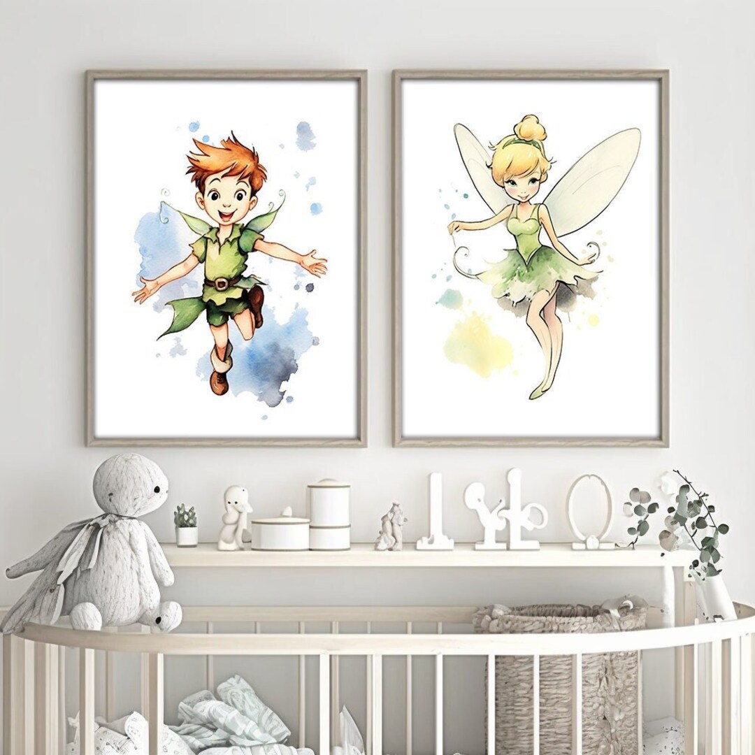 La fée clochette avec Peter Pan Belle baby shower, décoration murale ...