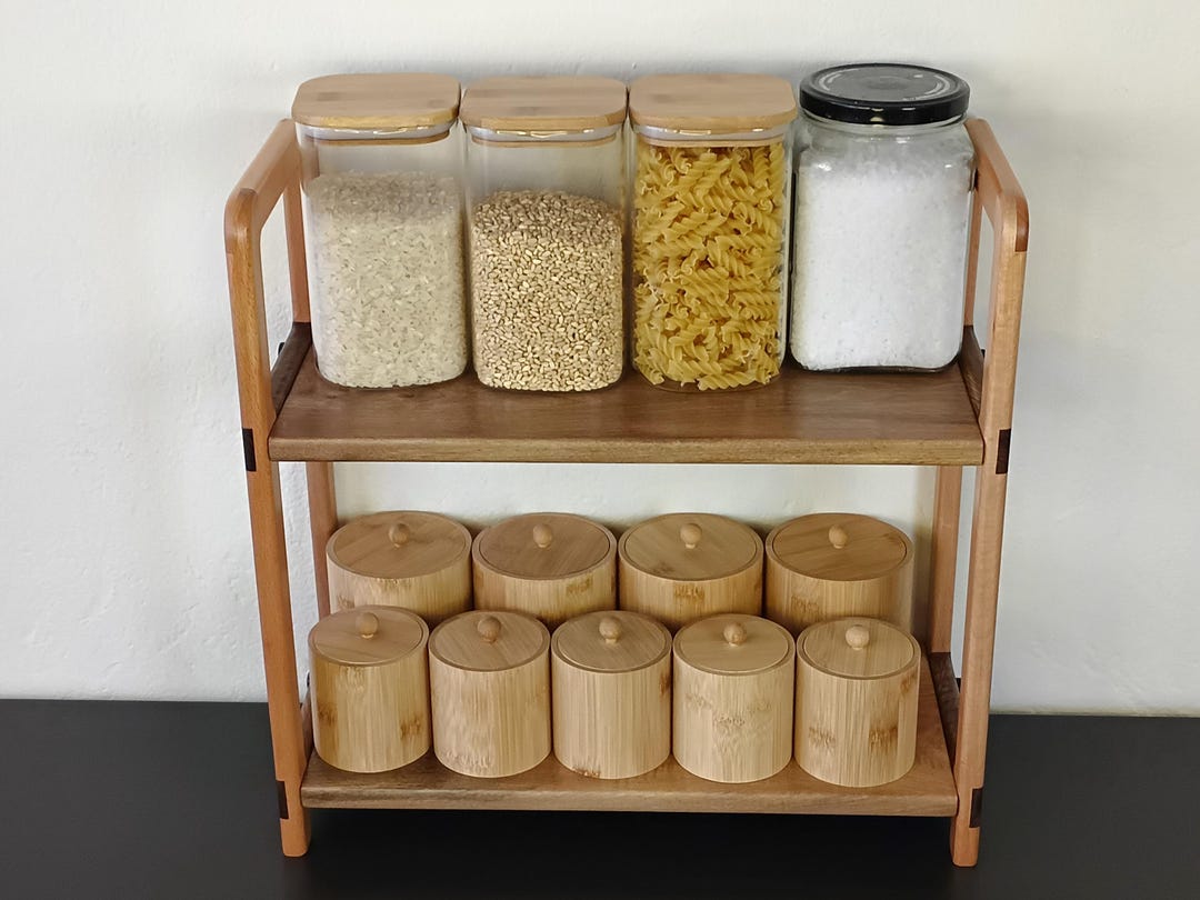 Wooden Countertop Kitchen Shelf 2 Ties , Rustic Beech Wood Kitchen ...