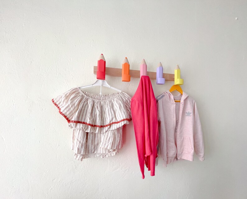 Colorful Wooden Pencil Hook for Kids , Clothes & Bag Holder for Kids ...