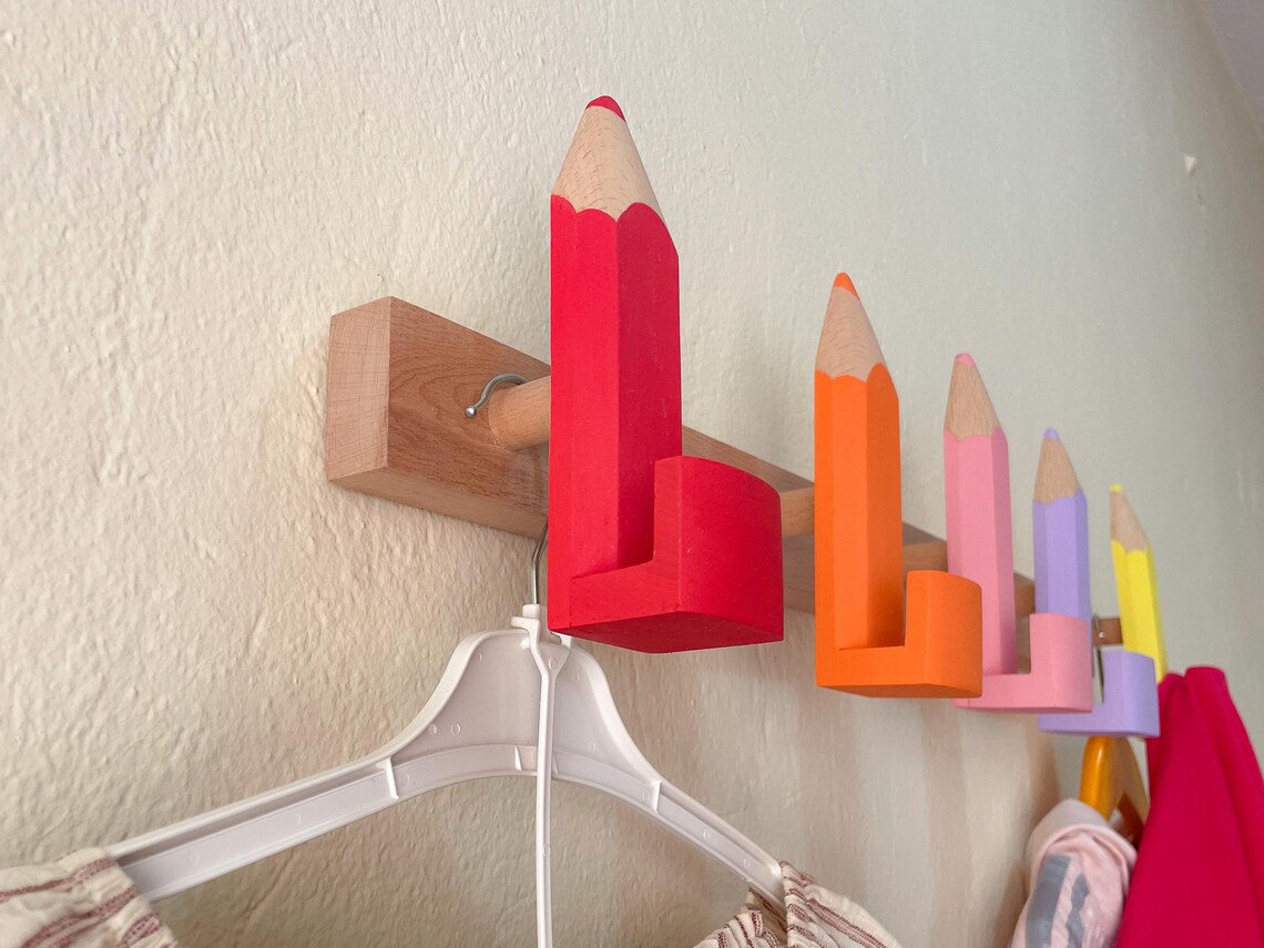 Colorful Wooden Pencil Hook for Kids , Clothes & Bag Holder for Kids ...