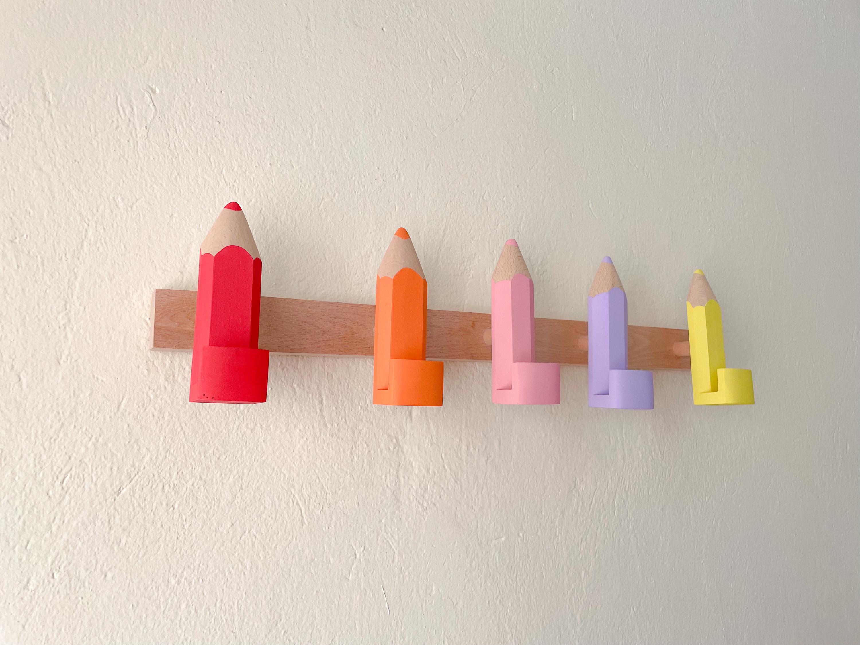 Colorful Wooden Pencil Hook for Kids , Clothes & Bag Holder for Kids ...