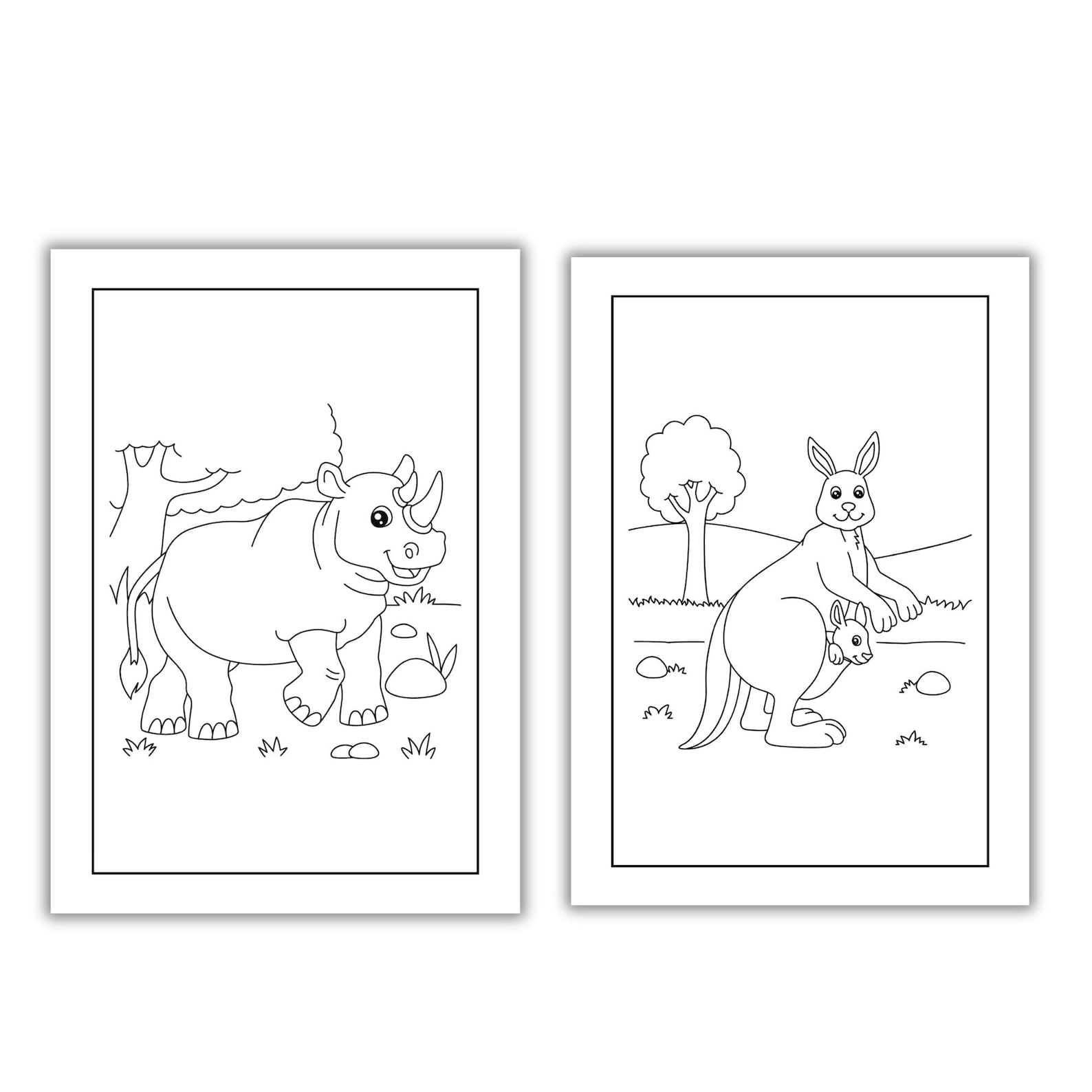 Wild Animals Coloring Pages | Printable Black and White Art | Digital ...
