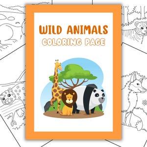 Wild Animals Coloring Pages | Printable Black and White Art | Digital ...