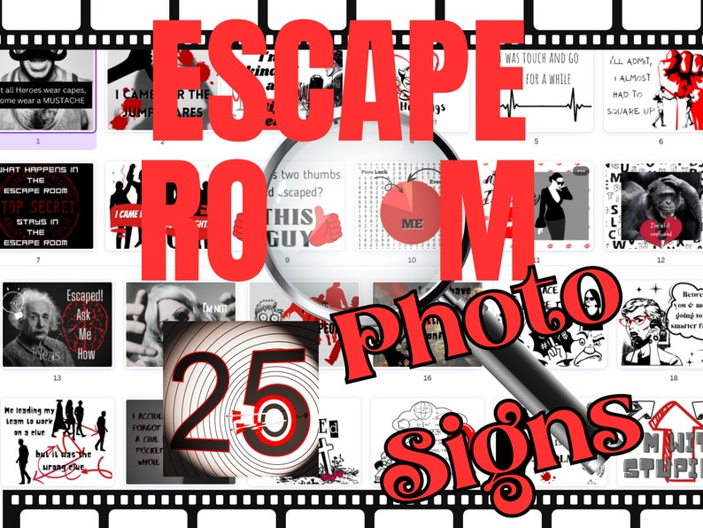 A Set of 25 Printable Escape Room Signs, Photo Props, or Party Decor ...