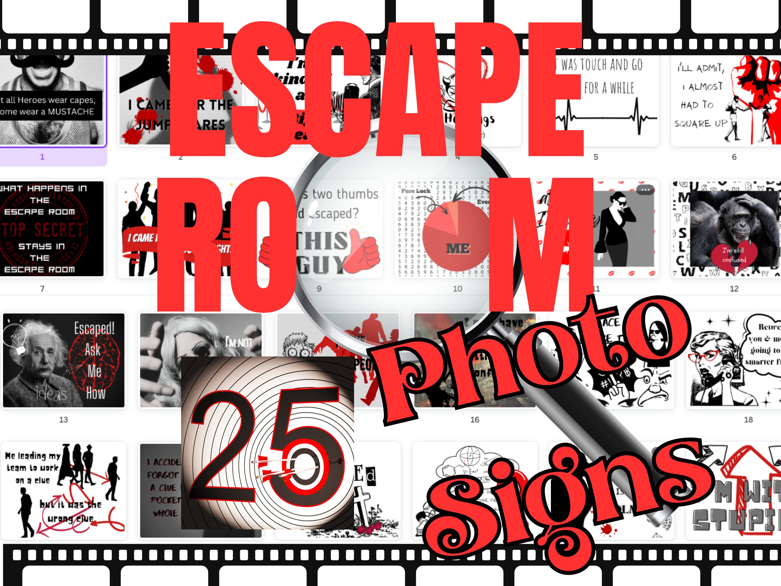 A Set of 25 Printable Escape Room Signs, Photo Props, or Party Decor ...