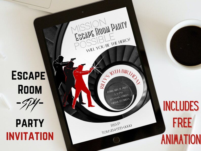 Spy Escape Room Party Invitation (with Free Animated Version) for ...