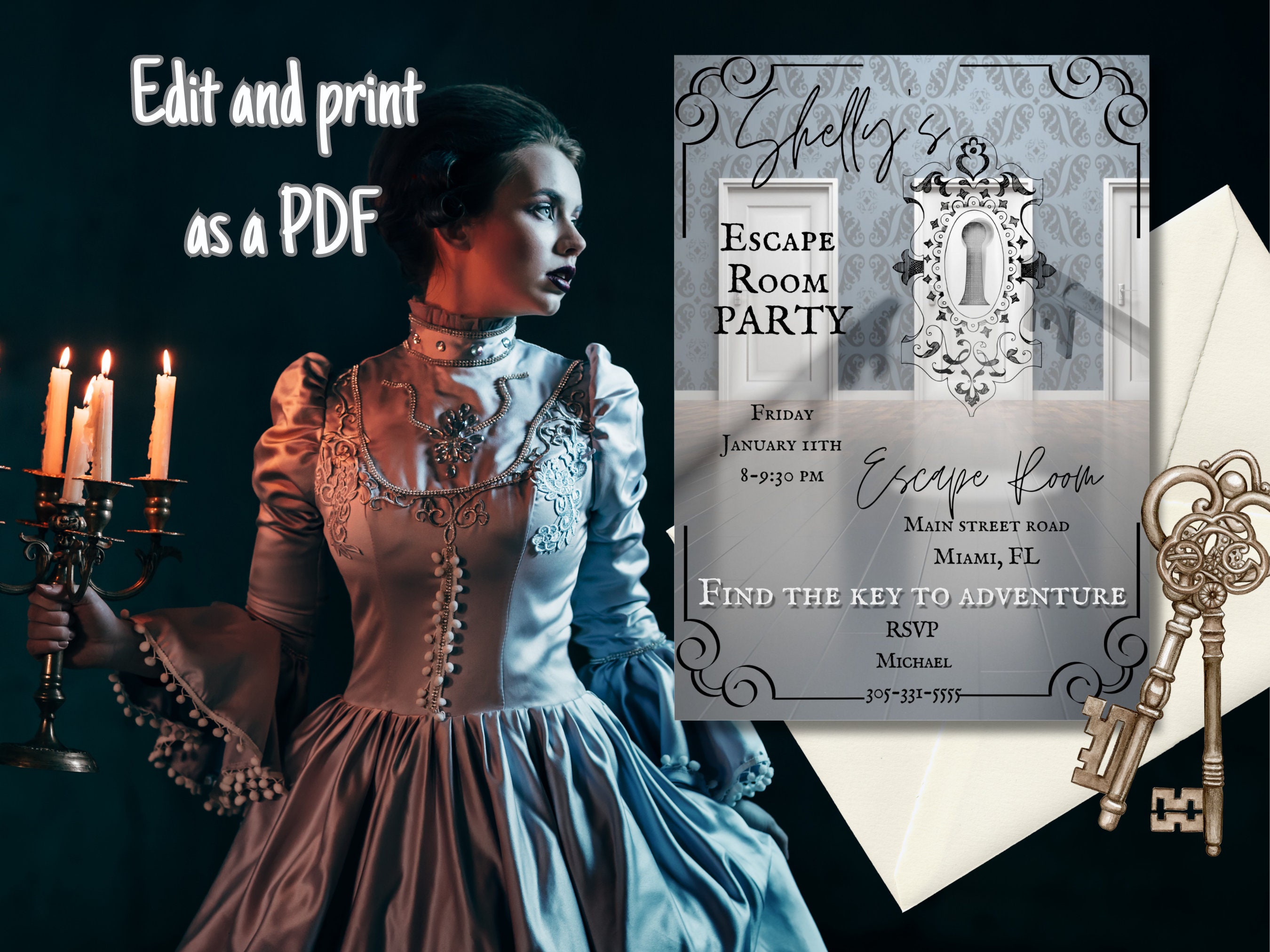 Elegant, Victorian Escape Room Invitation. Instant Download, Printing ...