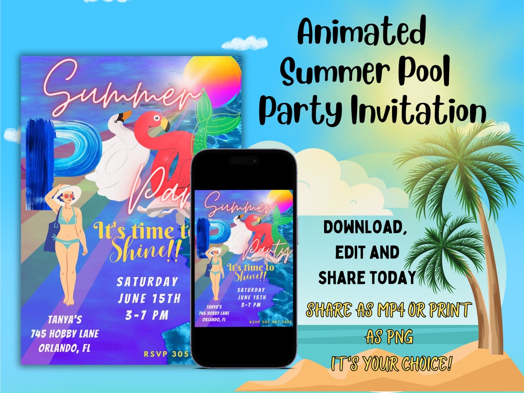 Animated Summer Pool Party Invite Pool Party Invitation Pool - Etsy