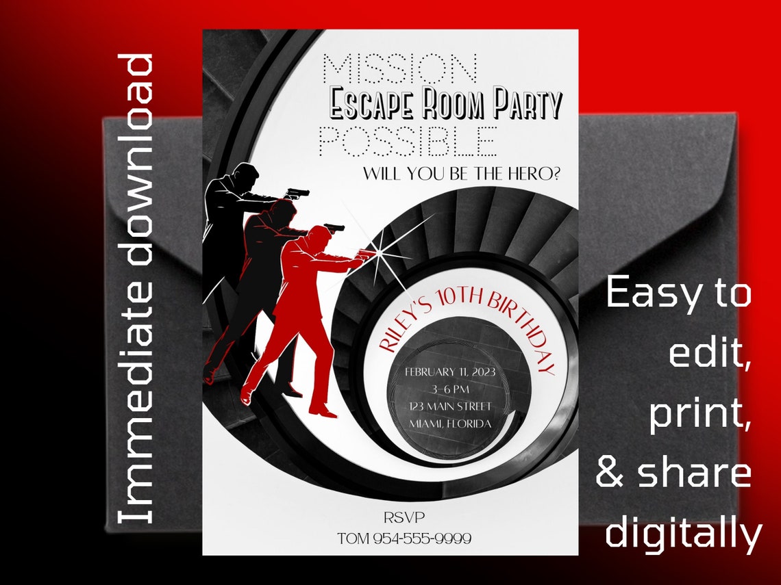 Spy Escape Room Party Invitation (with Free Animated Version) for ...