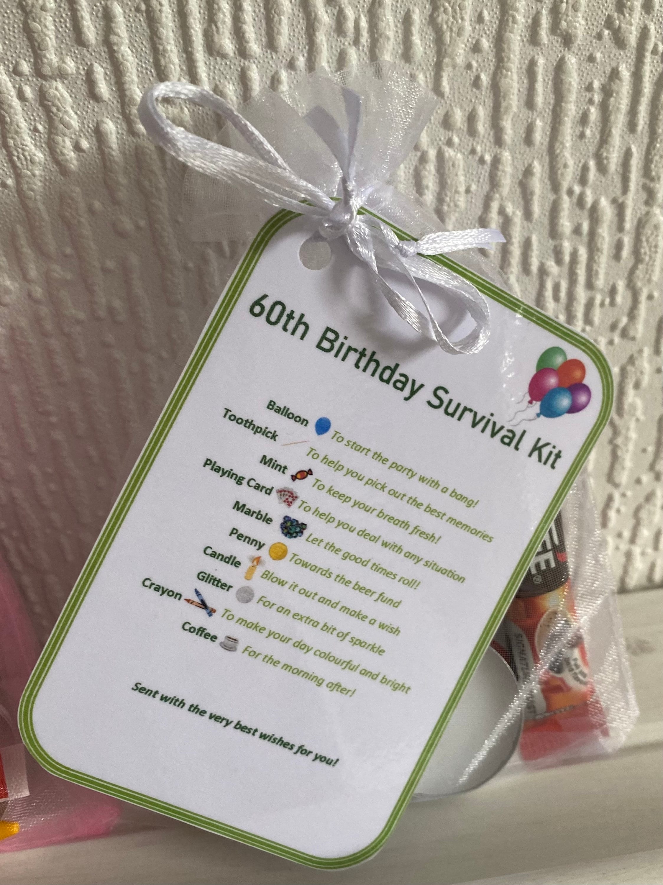 60th Birthday Survival Kit Bag Blue Pink and White - Etsy UK