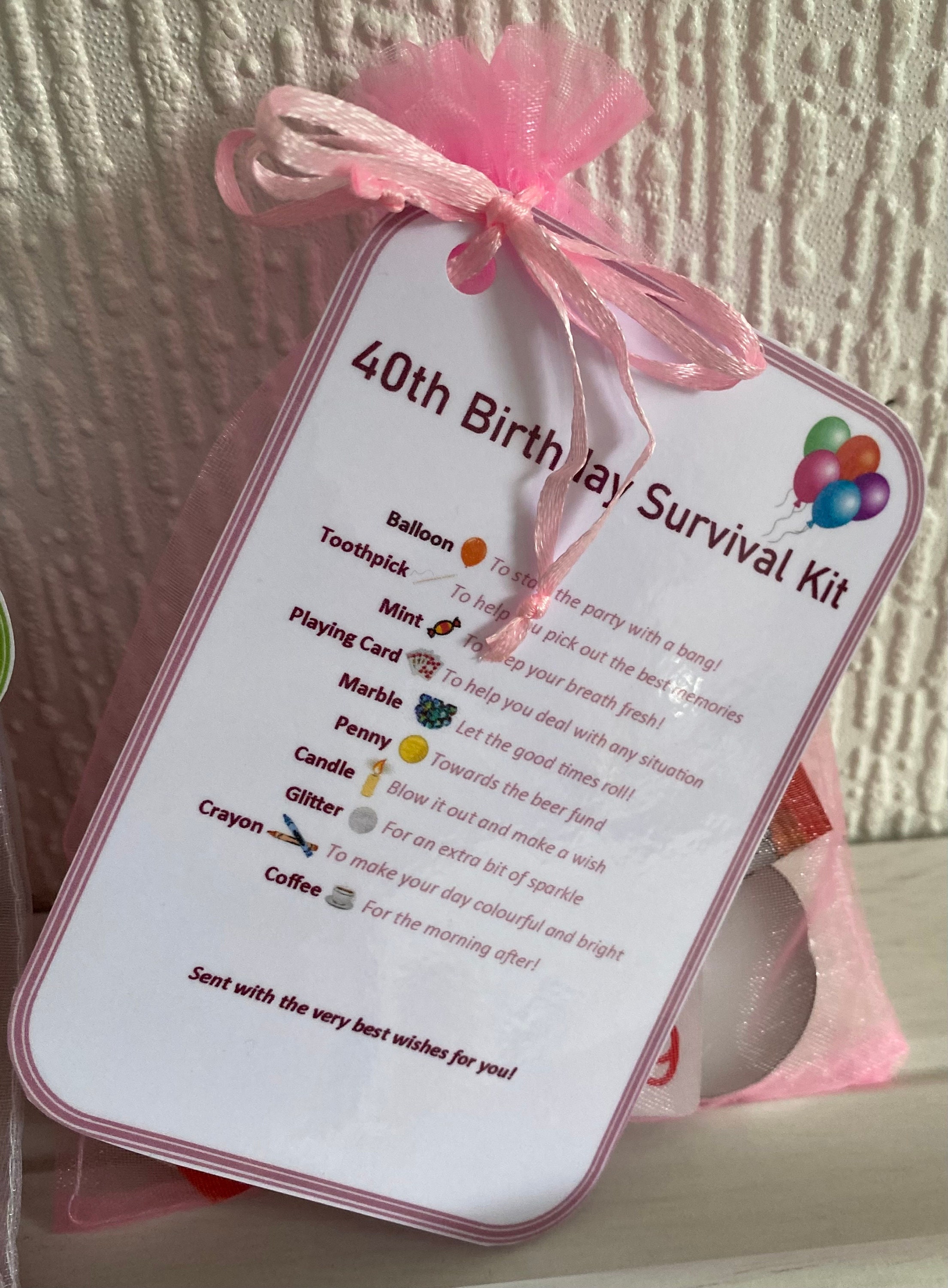 40th Birthday Survival Kit Bag Blue Pink and White FREEPOST - Etsy