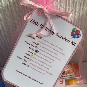 60th Birthday Survival Kit Bag Blue Pink and White - Etsy UK