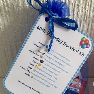 60th Birthday Survival Kit Bag Blue Pink and White - Etsy UK