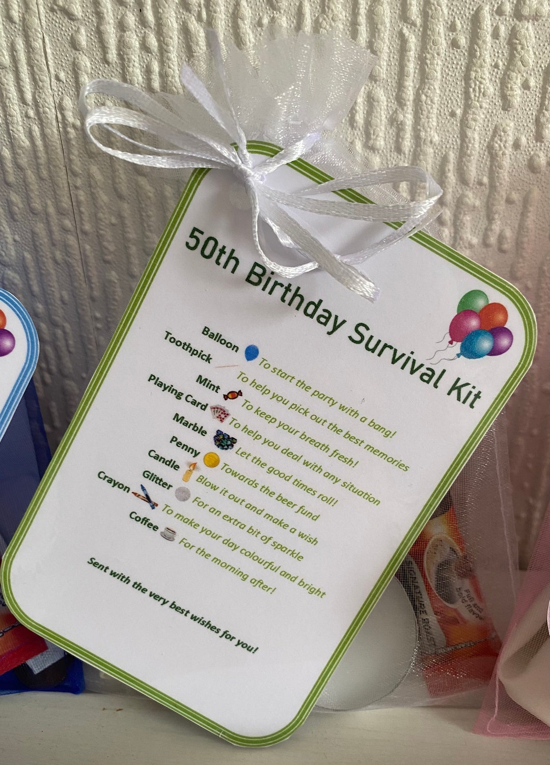 50th Birthday Survival Kit Bag Blue Pink and White - Etsy