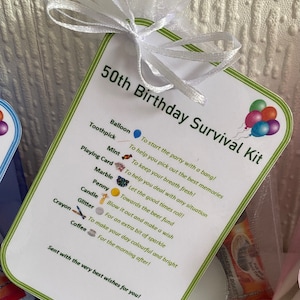 50th Birthday Survival Kit Bag Blue Pink and White - Etsy