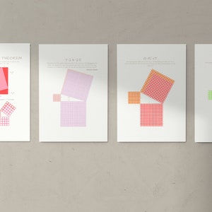 Set of 4 Printable Pythagorean Visual Proof Theorem PDF Poster ...