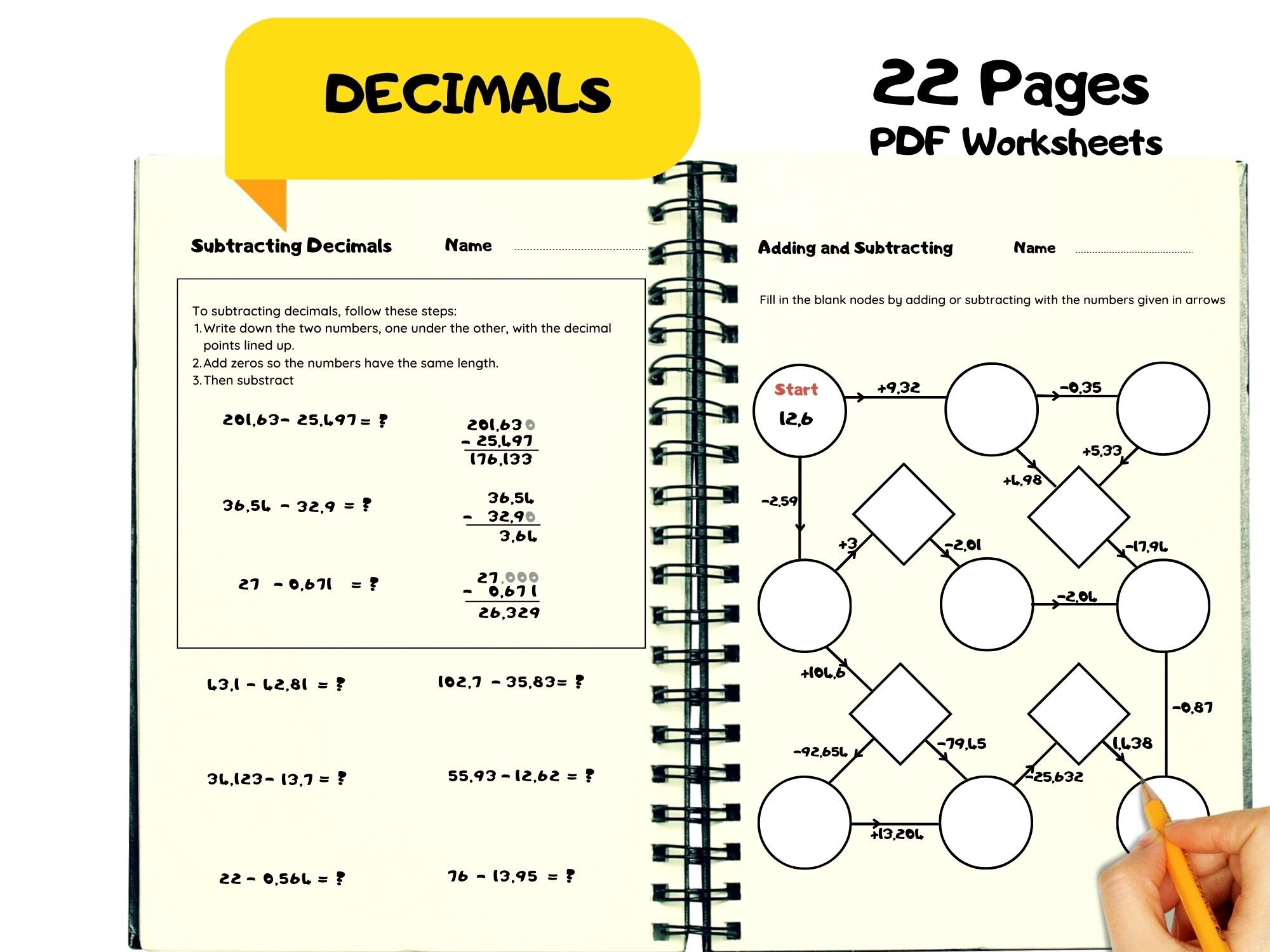Printable PDF Decimals Worksheets - Etsy