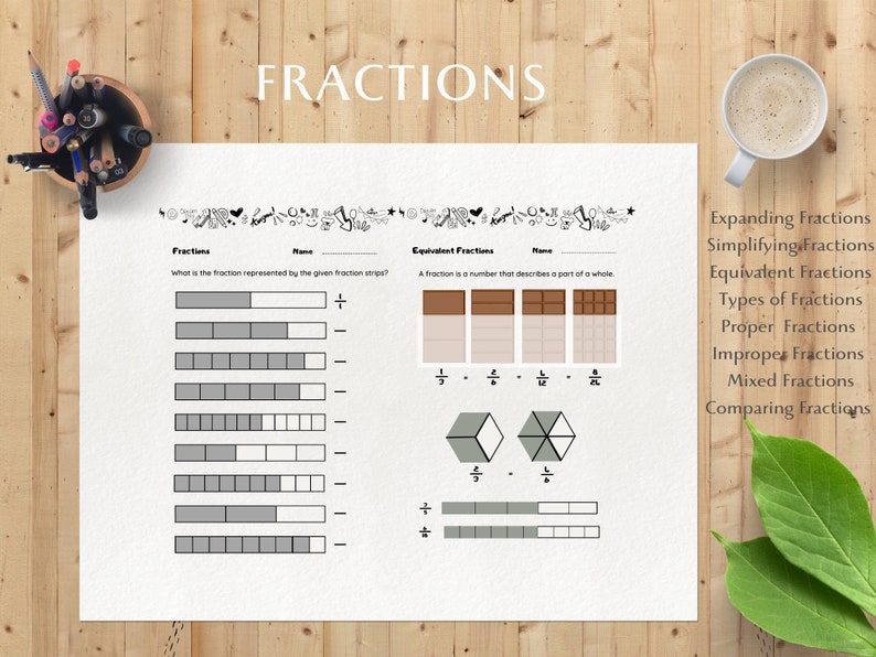 Fractions Printable Worksheet Digital PDF File - Etsy