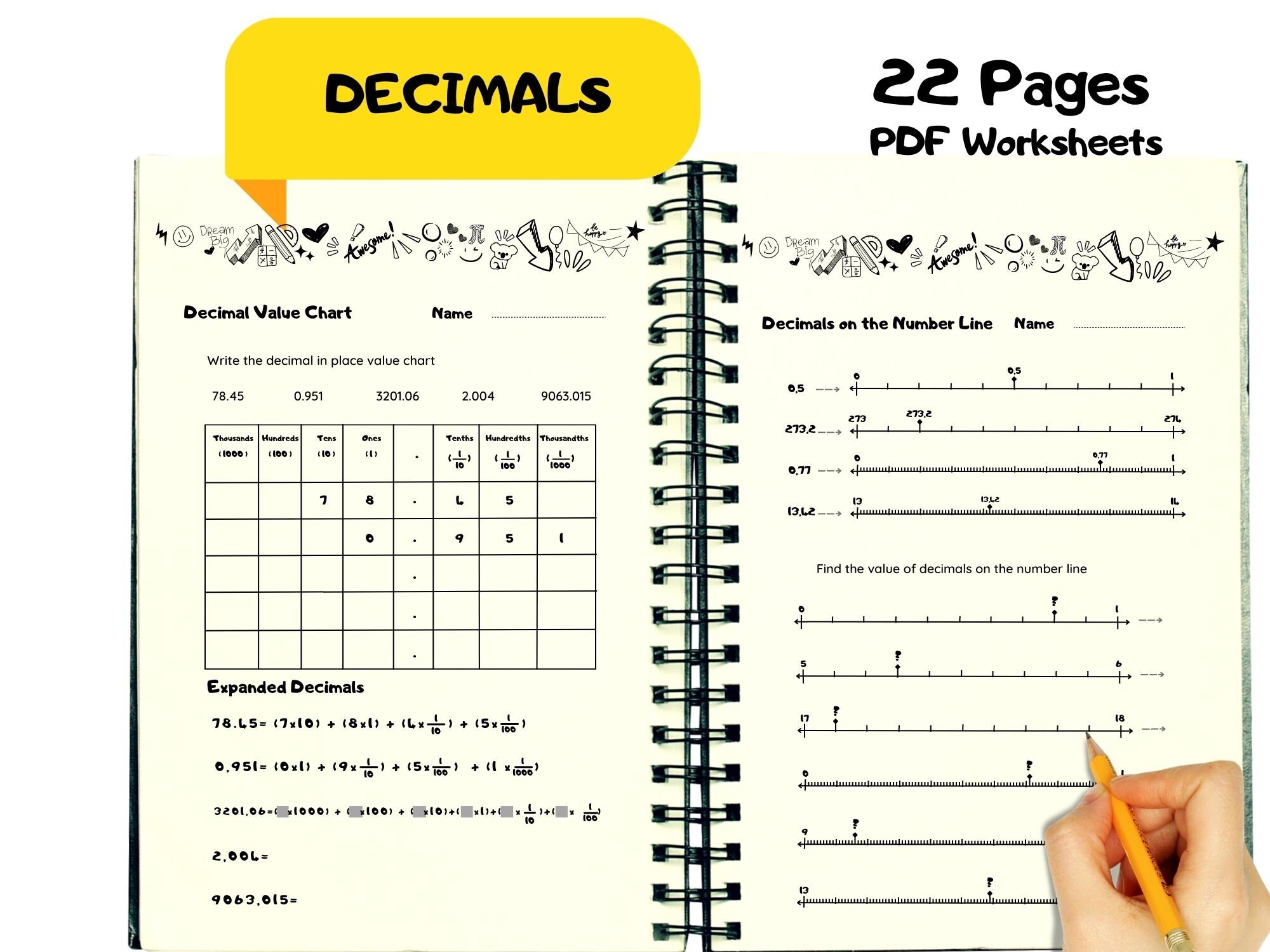 Printable PDF Decimals Worksheets - Etsy