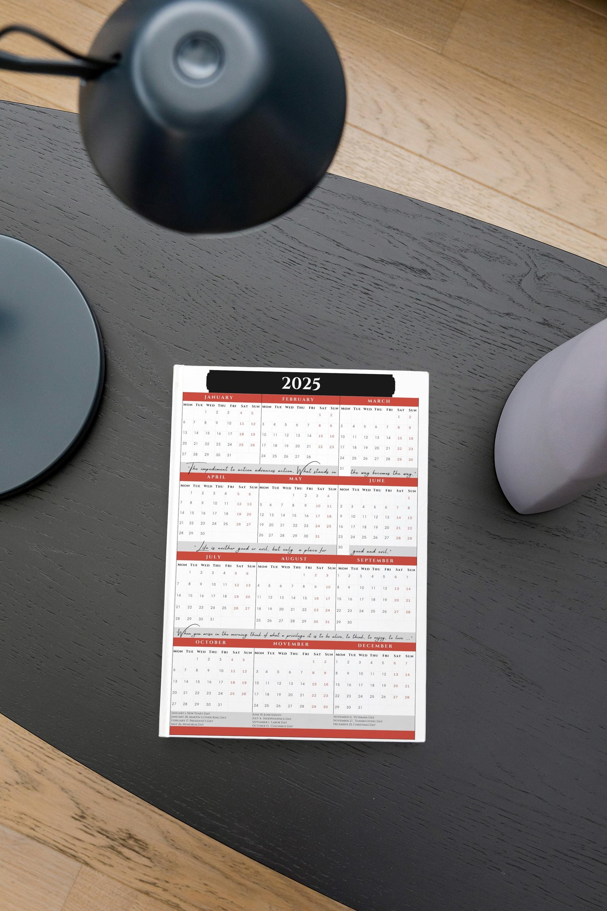 Printable 2025 One Page Pdf Inspirational Quotes Calendar With Holidays ...